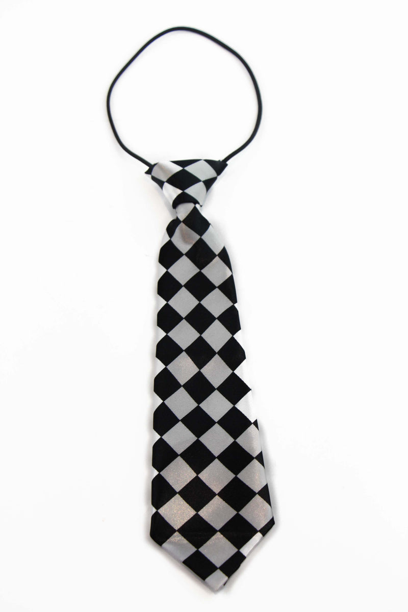 Kids Boys Black & White Patterned Elastic Neck Tie - Big Checkers – Tie ...