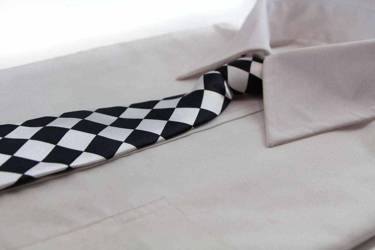 Kids Boys Black & White Patterned Elastic Neck Tie - Big Checkers – Tie ...
